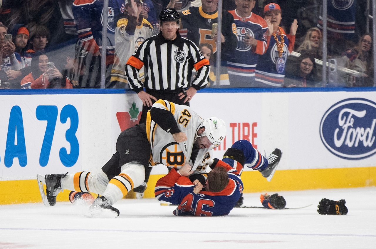 Bruins defenseman has first fight on First Night, against former Boston ...
